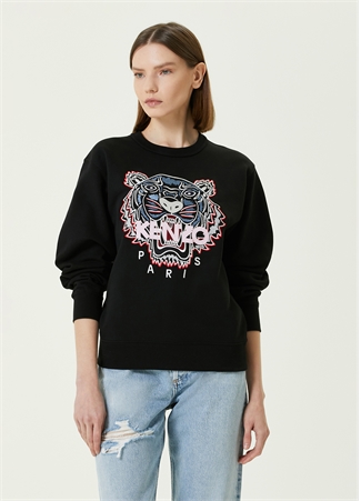 Kenzo Kadın Tiger Siyah Bisiklet Yaka Logolu Sweatshirt XS EU