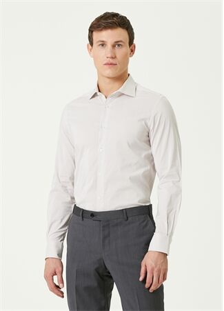 Pal Zileri Erkek Beyaz Gri Çizgi Desenli Gömlek 4 IT