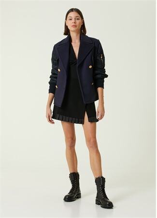 Versace Kadın Lacivert Kelebek Yaka Kruvaze Yün Kaban 38 IT