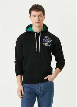 Scotch & Soda Erkek Siyah Kapüşonlu Çiçek İşlemeli Logolu Sweatshirt S EU Scotch & Soda Erkek Siyah Kapüşonlu Çiçek İşlemeli Logolu Sweatshirt S EU