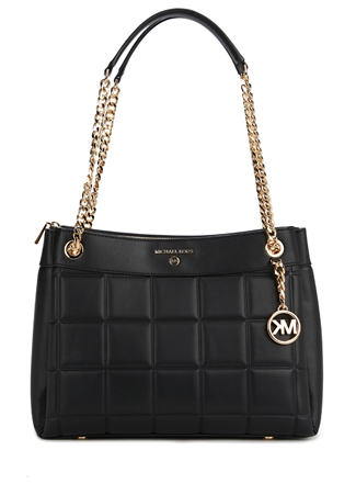 Michael Kors Kadın Siyah Logolu Kapitoneli Deri Omuz Çantası EU Michael Kors Kadın Siyah Logolu Kapitoneli Deri Omuz Çantası EU