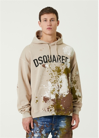 Dsquared2 Erkek Bej Kapüşonlu Kamuflaj Desenli Logolu Sweatshirt L EU Dsquared2 Erkek Bej Kapüşonlu Kamuflaj Desenli Logolu Sweatshirt L EU