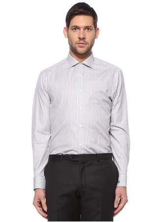 Pal Zileri Erkek İngiliz Yaka Çizgili Gömlek Kahverengi 37 IT