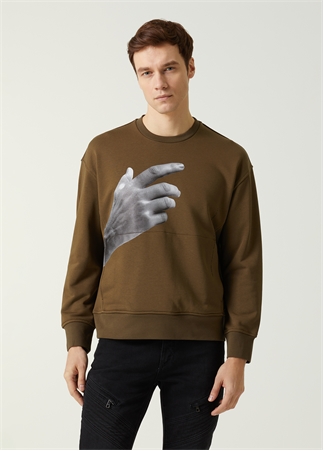Neil Barrett Erkek Haki Baskılı Sweatshirt Gri M EU