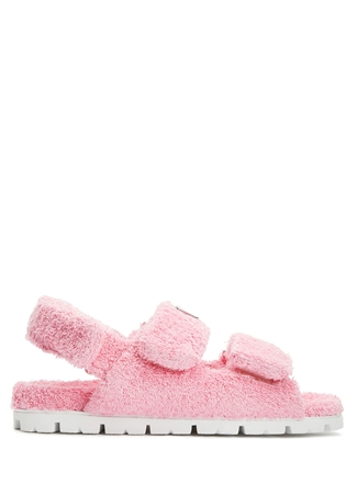 Prada Kadın Pembe Logolu Peluş Dokulu Sandalet 36 EU Prada Kadın Pembe Logolu Peluş Dokulu Sandalet 36 EU
