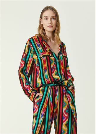 Balmain Kadın Hakim Yaka Desenli İpek Gömlek 36 FR