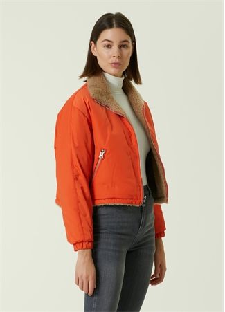 Meteo by Yves Salomon Kadın Bej Turuncu Çift Taraflı Mont 42 FR