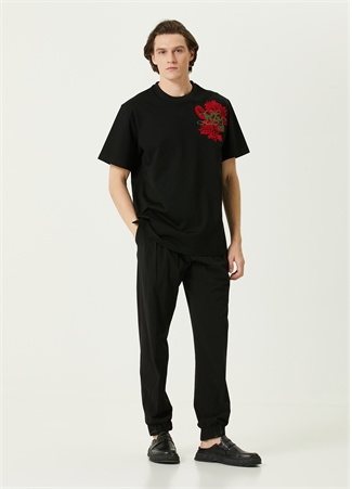 Wooyoungmi Erkek Siyah Kırmızı Çiçek Nakışlı Logolu T-shirt 46 It Wooyoungmi Erkek Siyah Kırmızı Çiçek Nakışlı Logolu T-shirt 46 It