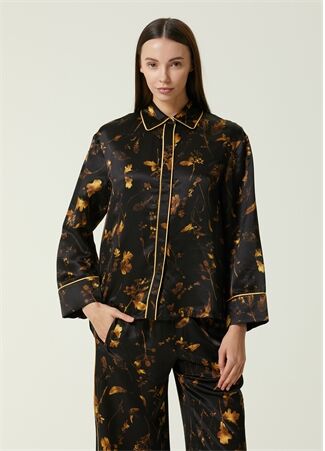 Allsaints Kadın Siyah Gold Çiçekli Pijama Üst XS EU