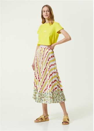 Msgm Kadın Yüksek Bel Çiçekli Pilili Midi Etek 42 IT