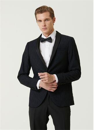 Palzileri Lab Erkek Siyah Desenli Şal Yaka Yün Ceket 46 IT