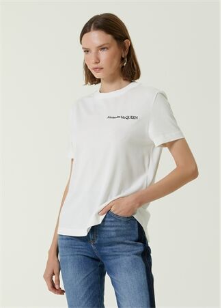 Alexander McQueen Kadın Ekru Arkası Kuşgözü Detaylı T-shirt Beyaz 42 IT