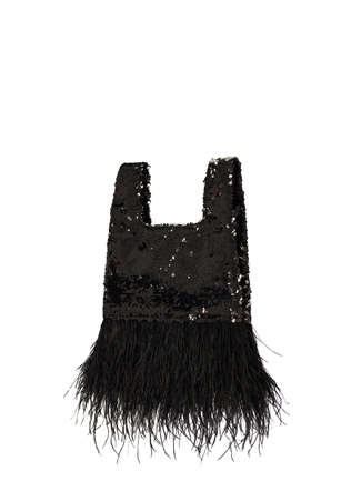 Jimba Kadın Charlotte Siyah Tüylü Payetli Abiye Çanta EU