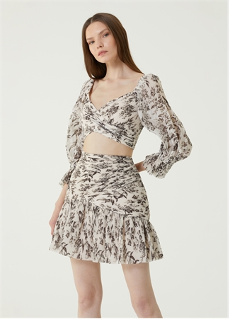 Zimmermann Kadın Kuş Desenli Pilili Crop Bluz Siyah 0 US