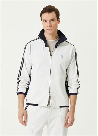 Brunello Cucinelli Erkek Beyaz Şerit Detaylı Logolu Sweatshirt M EU Brunello Cucinelli Erkek Beyaz Şerit Detaylı Logolu Sweatshirt M EU