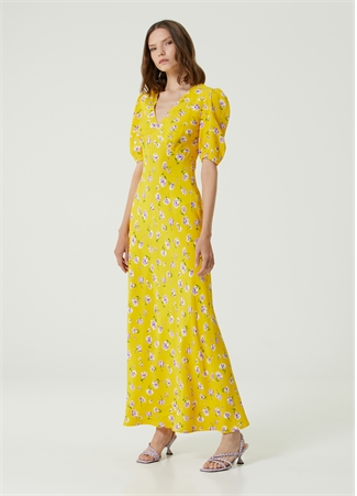 Elif Mısırlı Kadın Sarı Çiçek Desenli Sırt Detaylı Maxi Elbise 2 EU Elif Mısırlı Kadın Sarı Çiçek Desenli Sırt Detaylı Maxi Elbise 2 EU