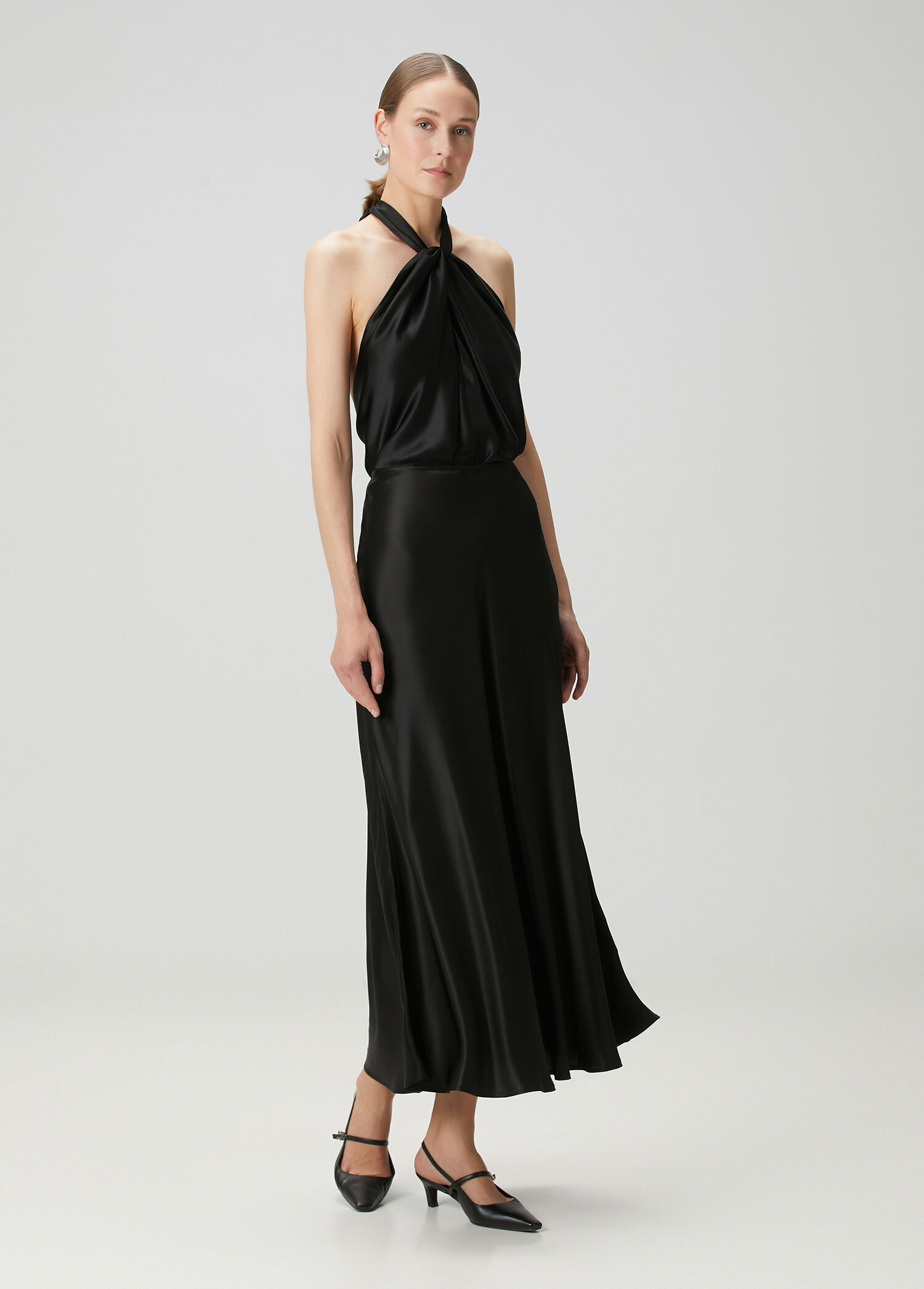 Acaria Studio - Jill Black Midi Satin Skirt