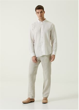 Beymen Club Erkek Bej Çizgili Duble Paça Pantolon 48