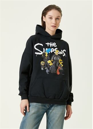 Balenciaga Kadın x The Simpsons Siyah Kapüşonlu Sweatshirt US