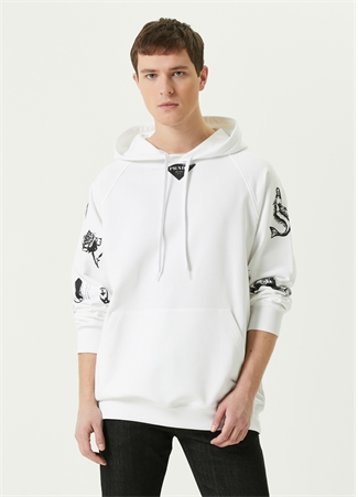 Prada Erkek Beyaz Kapüşonlu Figür Desenli Sweatshirt S EU Prada Erkek Beyaz Kapüşonlu Figür Desenli Sweatshirt S EU