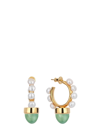 Evren Kayar Kadın Yeşil İncili Taşlı Altın Rengi Kaplama Küpe EU