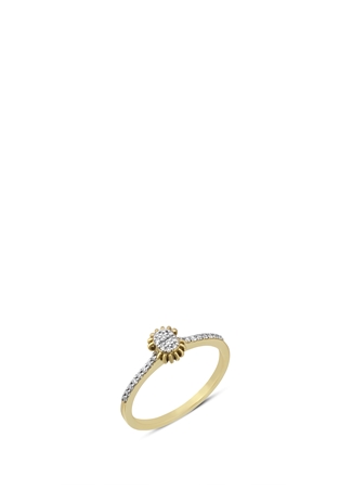 Baguette Kadın Minion Güneş Pırlantalı Altın Rengi Yüzük Pembe EU