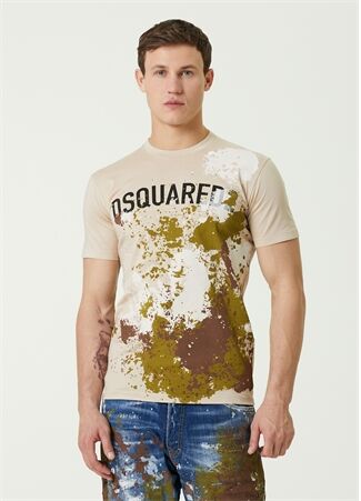 Dsquared2 Erkek Bej Kamuflaj Desenli Logolu T-shirt S EU