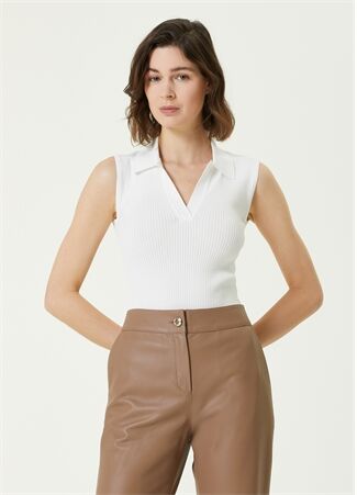 Beymen Collection Kadın Beyaz Polo Yaka Kolsuz Triko S EU