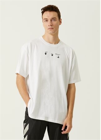 Off-White Erkek Beyaz Bisiklet Yaka Baskılı T-shirt S EU