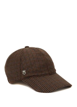 Corneliani Erkek Kahverengi Pötikareli Yün Şapka 59 EU