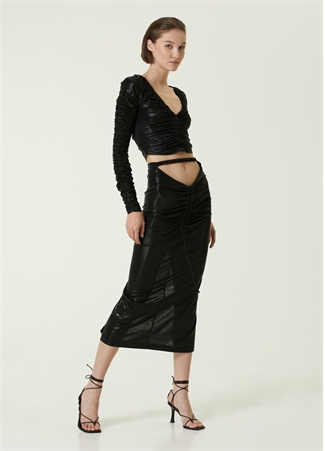 Rotate Birger Christensen Kadın Siyah Drapeli Midi Etek 36 IT Rotate Birger Christensen Kadın Siyah Drapeli Midi Etek 36 IT