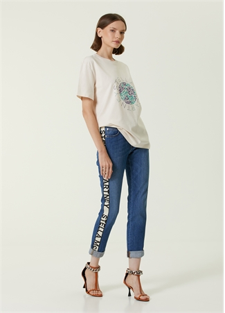 Stella McCartney Kadın Mavi Logo Bantlı Skinny Boyfriend Jean Pantolon 25 US