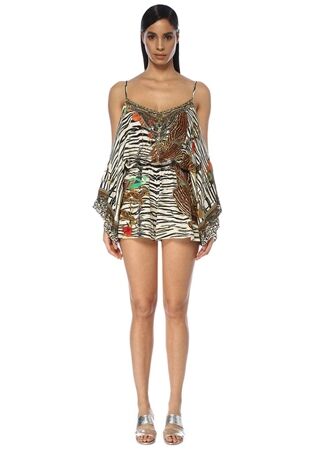 Camilla Kadın Colorblocked Desenli İpek Tulum Beyaz M EU Camilla Kadın Colorblocked Desenli İpek Tulum Beyaz M EU