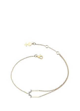 Her Story Kadın Taşlı Uç Detaylı Altın Rengi Bileklik EU
