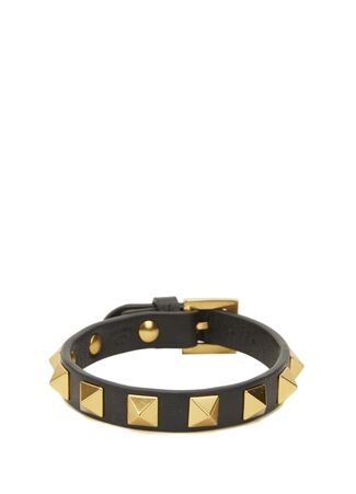 Valentino Garavani Erkek Rockstud Siyah Deri Bileklik EU Valentino Garavani Erkek Rockstud Siyah Deri Bileklik EU