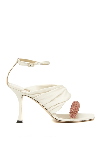 Jimmy Choo Kadın Ocean Beyaz Topuklu Deri Sandalet 36 EU