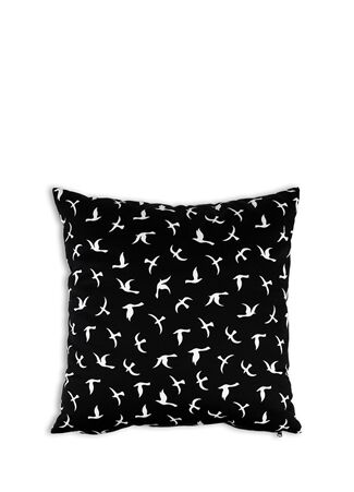 Accract Siyah Kuş Desenli Dekoratif Yastık