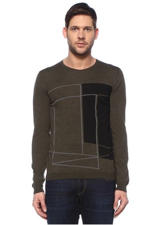 Pal Zileri Erkek Haki Bisiklet Yaka Jakarlı Yün Kazak Yeşil 48 IT