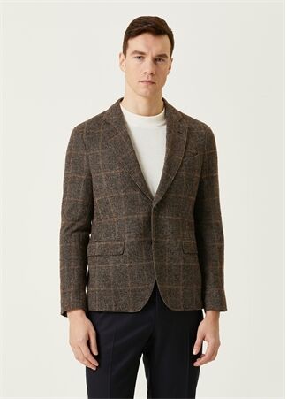 Palzileri Lab Erkek Kahverengi Mikro Kazayağı Desenli Kareli Yün Ceket 50 IT