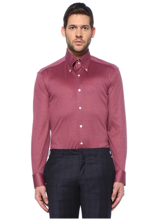 Fray Erkek Bordo Düğmeli Yaka Gömlek 40 IT