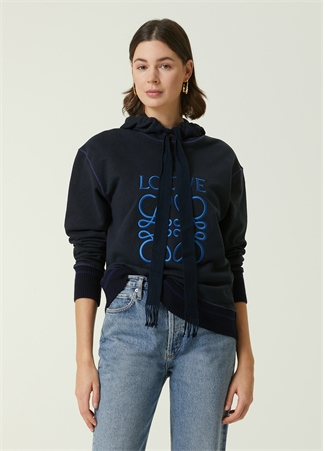 Loewe Kadın Lacivert Kapüşonlu Logolu Sweatshirt Mavi S EU Loewe Kadın Lacivert Kapüşonlu Logolu Sweatshirt Mavi S EU