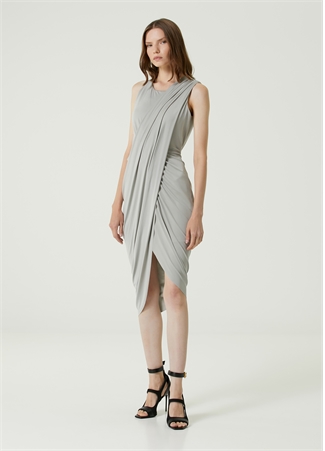 Balmain Kadın Gri Asimetrik Drapeli Midi Elbise 36 FR Balmain Kadın Gri Asimetrik Drapeli Midi Elbise 36 FR