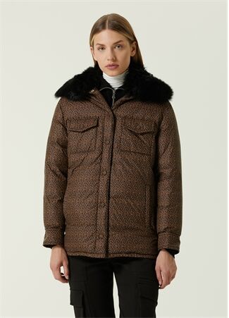 Yves Salomon Kadın Kahverengi Logo Desenli Mont 36 FR