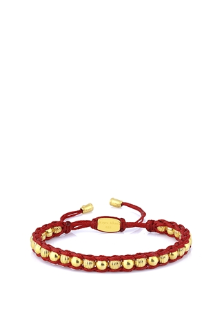 Kayra Khan Erkek Balls Macrame Gümüş Rengi Bileklik Kırmızı EU