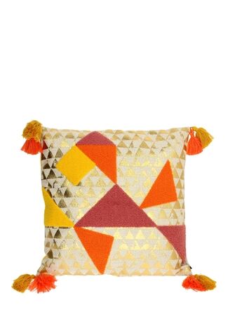 Room Diaries Colorblocked Desenli Püsküllü Dekoratif Yastık Çok Renkli