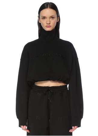 Alexander Wang Kadın Siyah Balıkçı Yaka Logolu Crop Sweatshirt L EU Alexander Wang Kadın Siyah Balıkçı Yaka Logolu Crop Sweatshirt L EU