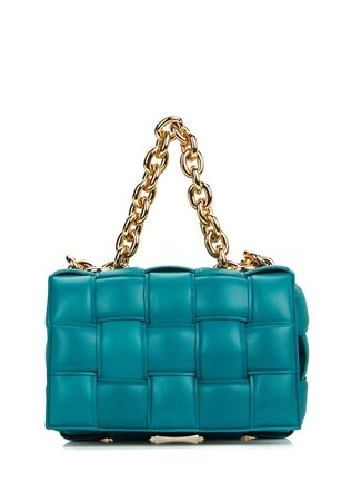 Bottega Veneta Kadın Petrol Örgü Dokulu Deri Omuz Çantası Mavi EU