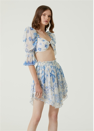 Rococo Sand Kadın Leas Mavi Beyaz Desenli Crop Bluz S EU Rococo Sand Kadın Leas Mavi Beyaz Desenli Crop Bluz S EU