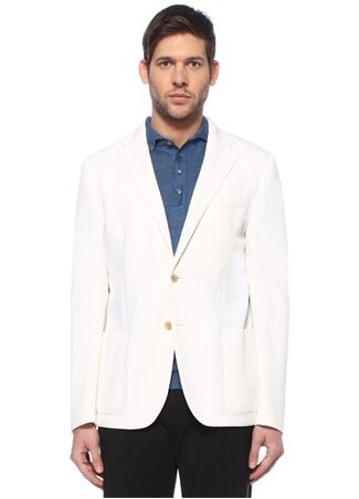 Corneliani Erkek Beyaz Kelebek Yaka Çizgi Dokulu Yün Ceket 52 IT