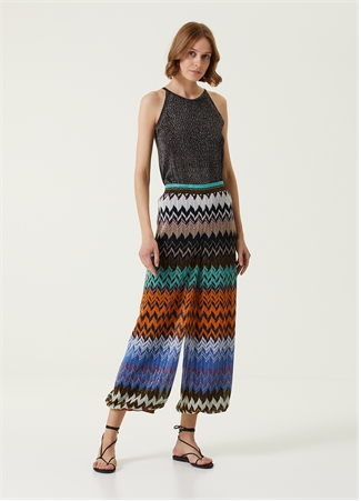 Missoni Kadın Simli Zikzak Desenli Bol Paça Pantolon Siyah 38 IT Missoni Kadın Simli Zikzak Desenli Bol Paça Pantolon Siyah 38 IT